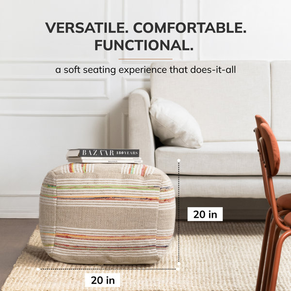 Bungalow Rose 20" Wide Square Striped Pouf Ottoman | Wayfair